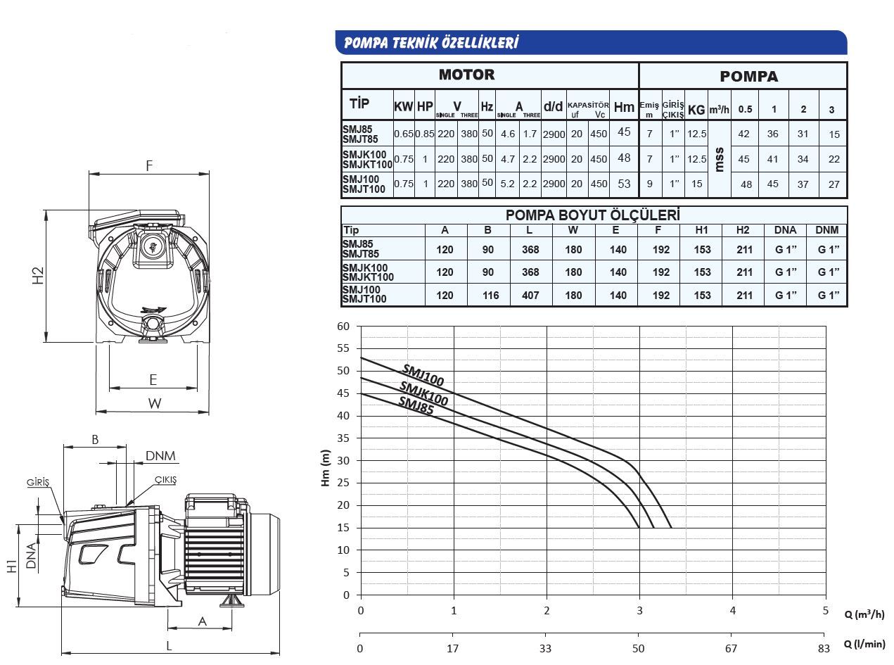 Sumak SMJ100 Kendinden Emişli Jet Pompa